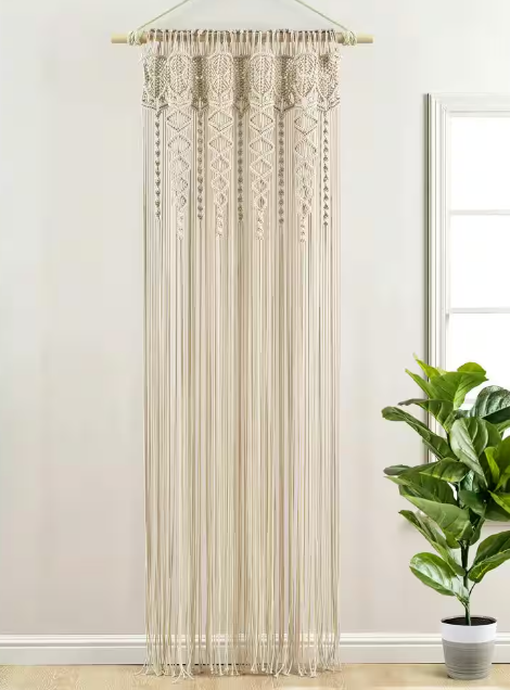 Boho Macrame Window Curtain Panels Single Neutral 40X84 – Gotblinds4U
